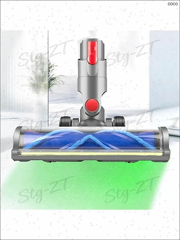 Турбощётка с зеленой сплошной подсветкой к пылесосам Dyson V7, V8, V10, V11, V15. C V-образным расположением щетинок. Универсальная насадка с LED подсветкой.