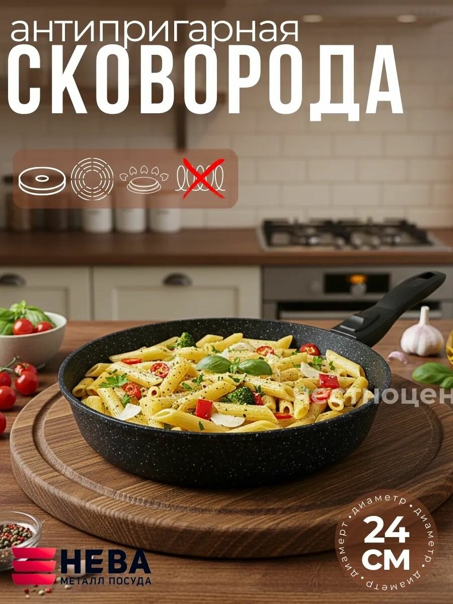 Сковорода литая 24см НМП "Готовить Легко" без крышки. со съёмной ручкой GL2024