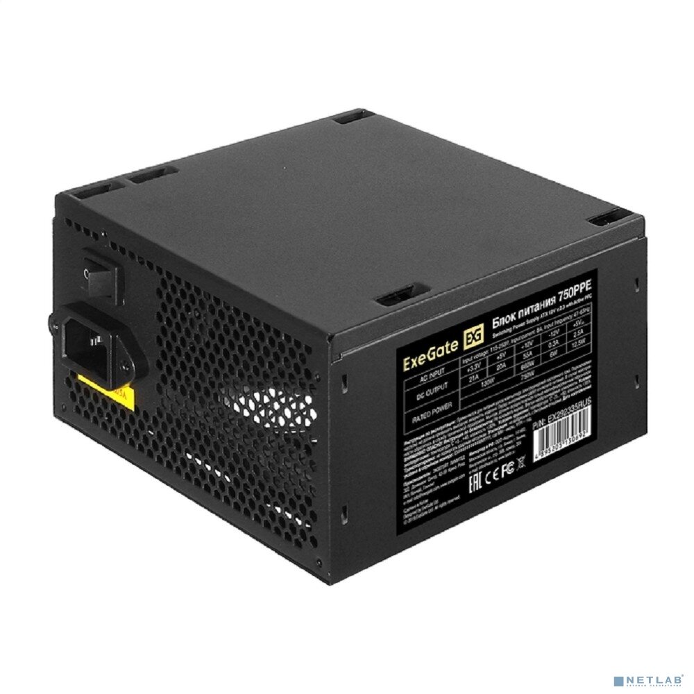Exegate EX292335RUS Блок питания 750W ExeGate 750PPE (ATX, APFC, КПД 80% (80 PLUS), 12cm fan, 20+4pin, 2x2x(4+4)pin, 4xPCI-E, 6xSATA, 3xIDE, black)