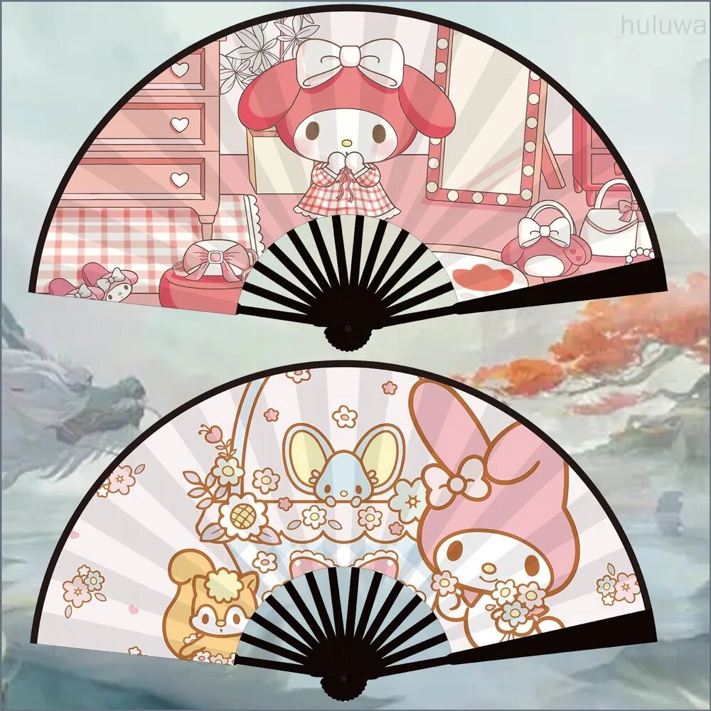 Ручной веер My Melody и Mouse из аниме Sanrio, складной, 26 см, для девочки, Китай — фото 1