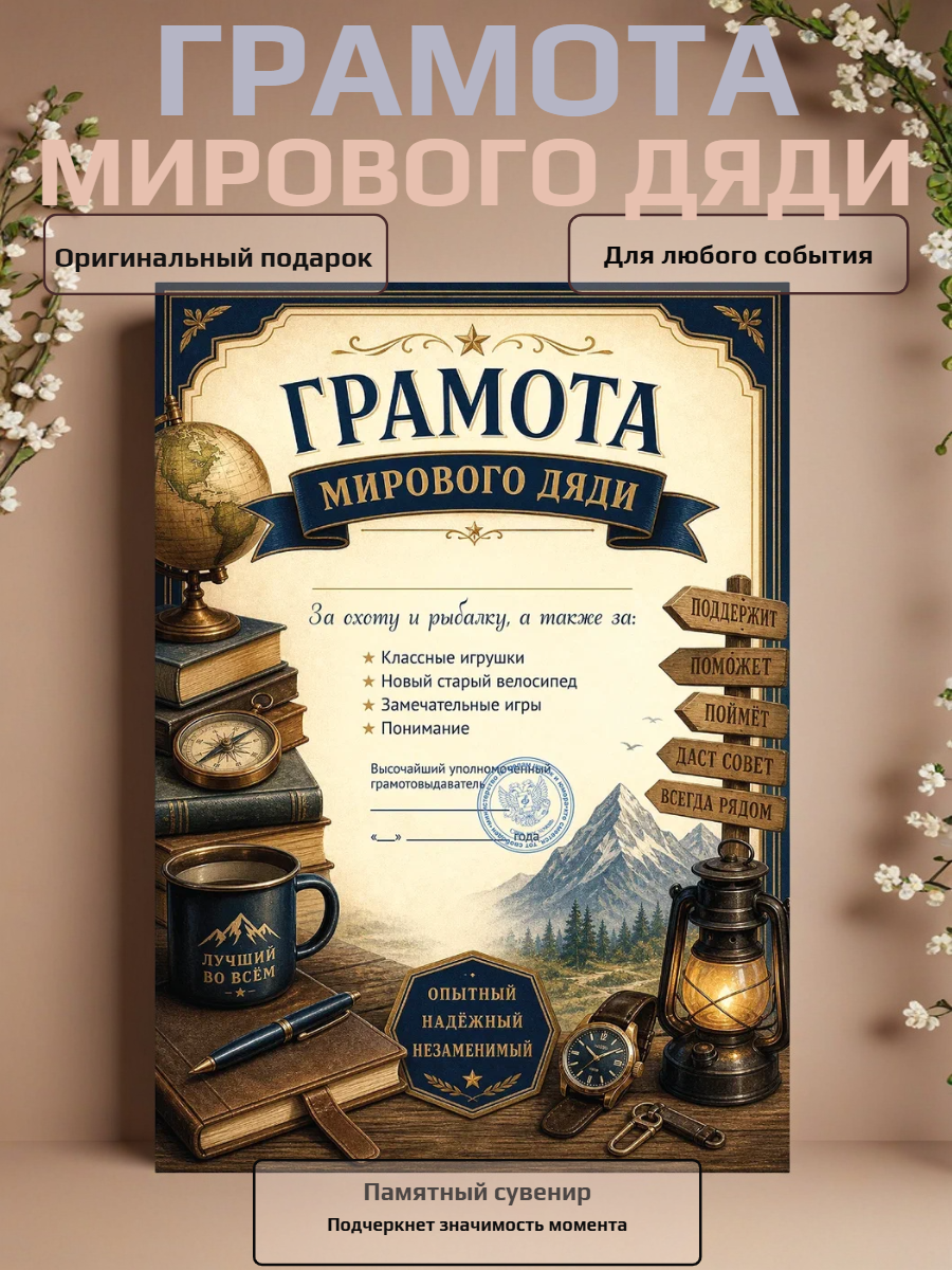 Грамота Филькина грамота "Мировой Дядя" картон, размер 21х30 см
