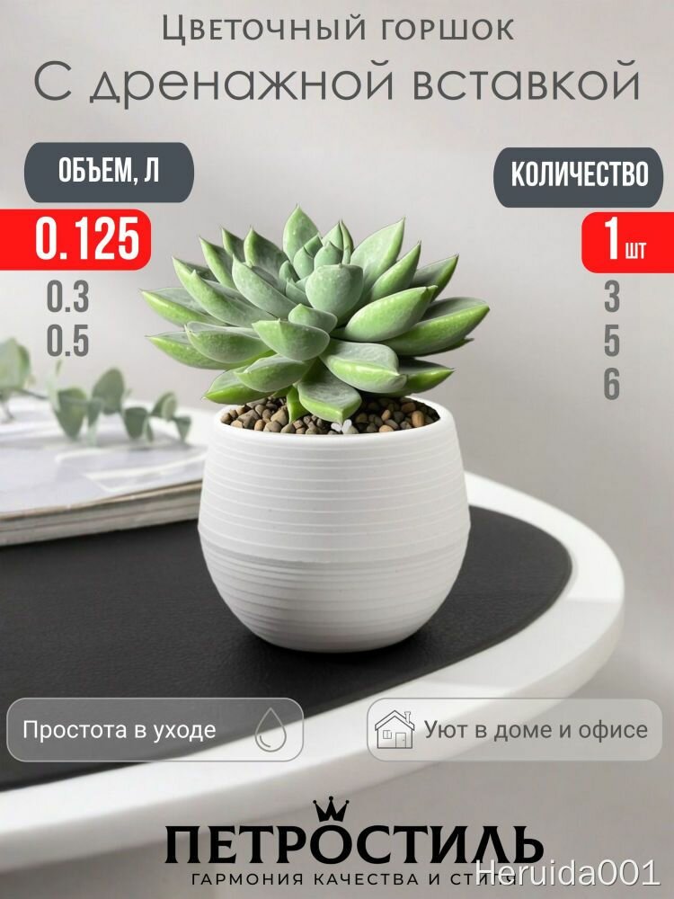 Каскад для цветов 0.125 л, 7 см, 1 шт, цвет белый