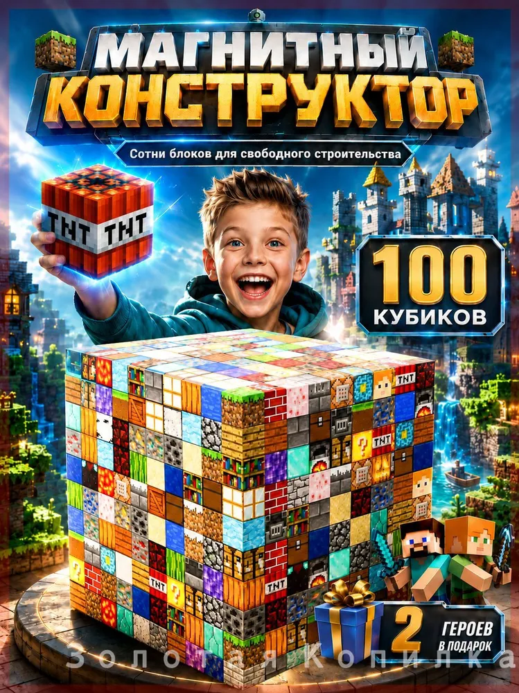 Майнкрафт, магнитные строительные блоки, сделай сам, 100 шт, Minecraft магнитный конструктор 100 случайных блоков