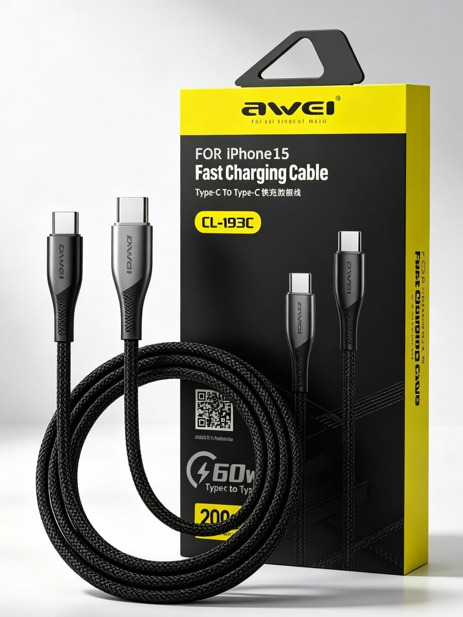 Кабель USB Type-C CL193C для быстрой зарядки 3А, черный плетеный кабель для смартфонов и планшетов, передача данных