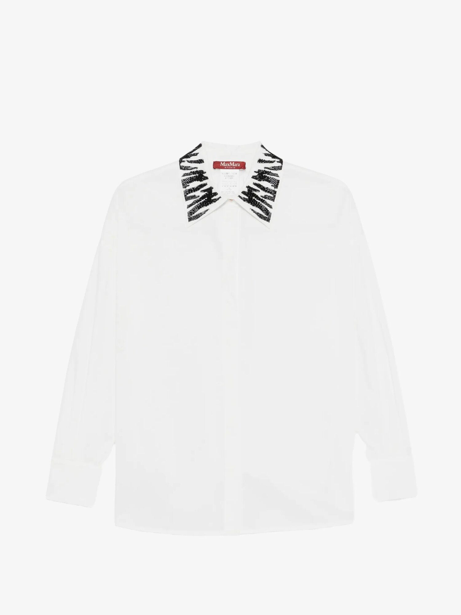 Рубашка Max Mara Embellished-collar shirt, размер 44, бежевый/белый