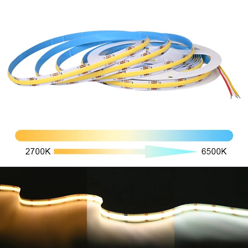 Светодиодная лента COB 12V, 5м, 2700K-6500K