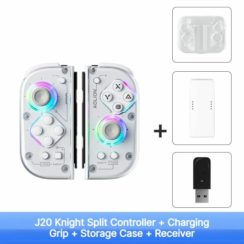 Раздельные беспроводные контроллеры Aolion J20 Knight Joy-Con для Nintendo Switch и Switch 2, джойстики Холла, программируемые макросы, шестиосевой гироскоп, совместимость с ПК Steam