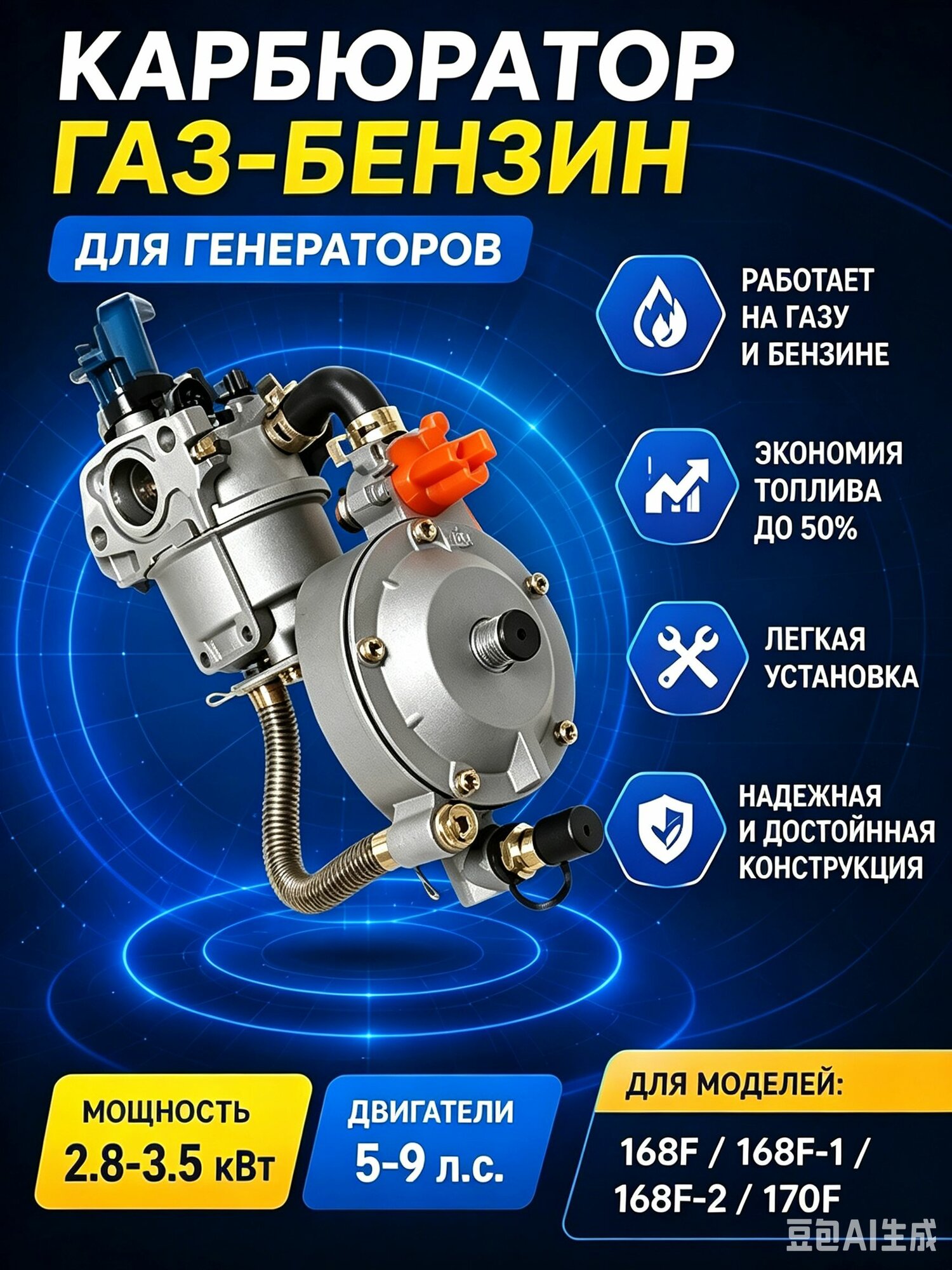 Комплект карбюратора для бензинового генератора LPG168 GX160 GX200 168F 170F 3-5 кВт Аксессуары