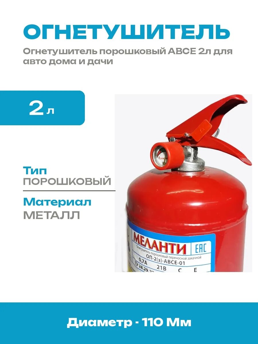 Огнетушитель закачной 2л порошковый для электропроводки
