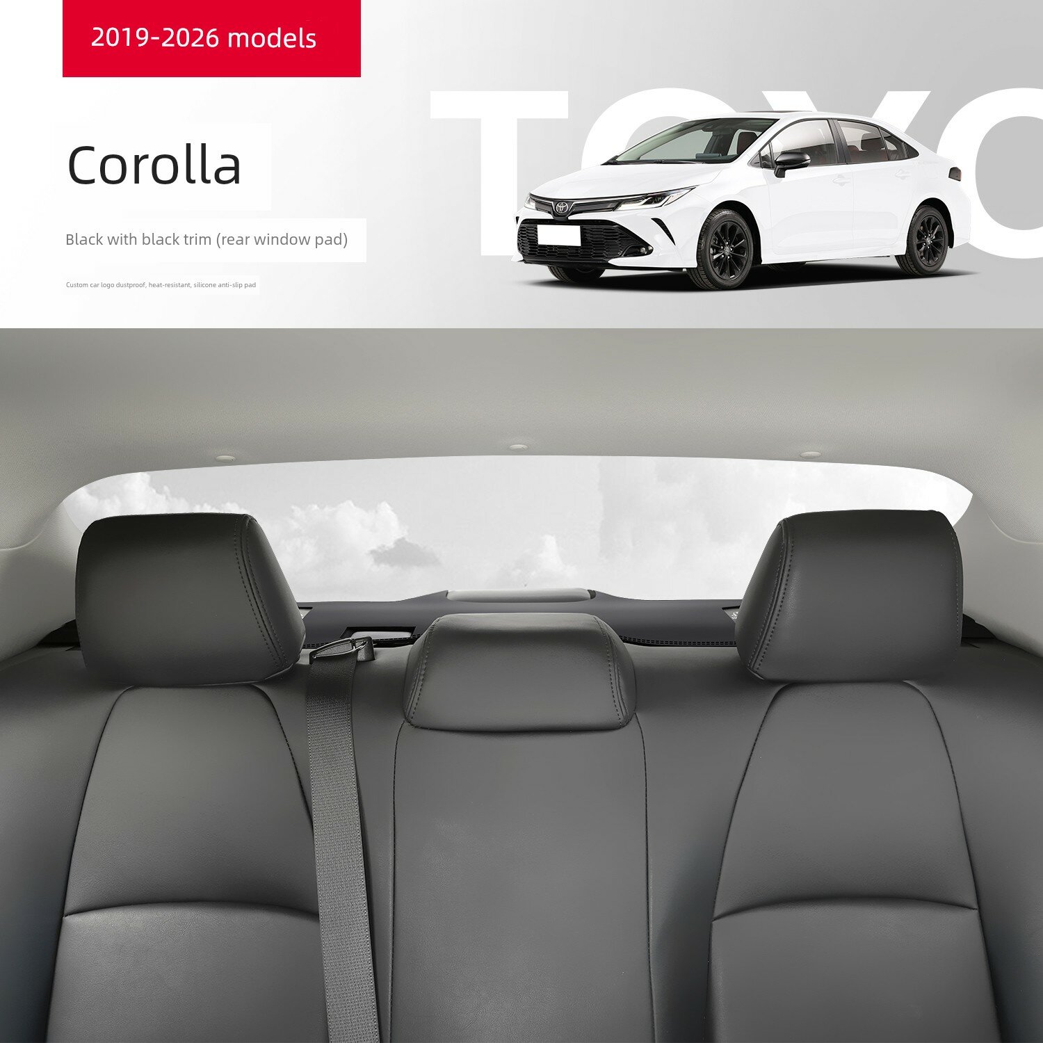 Коврик задней части Toyota Corolla 2019-2026 из искусственной кожи, черный дизайн, премиум-качество для салона