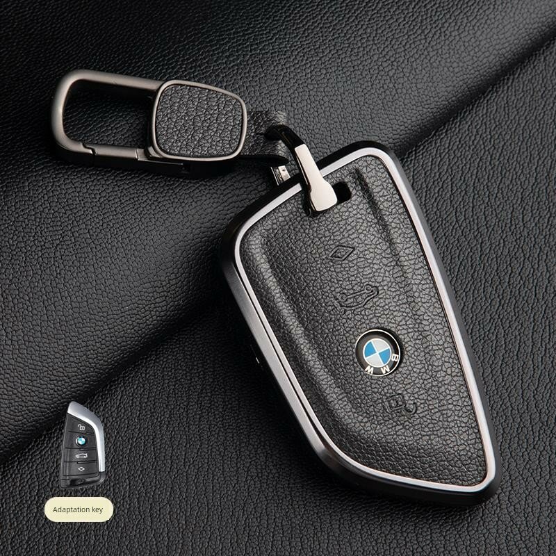 BMW Blade 4-Кнопочный Чехол для Ключа, Кожа Французской Козы, Темно-черный Квадратная Застежка, Премиум Кожаный Чехол