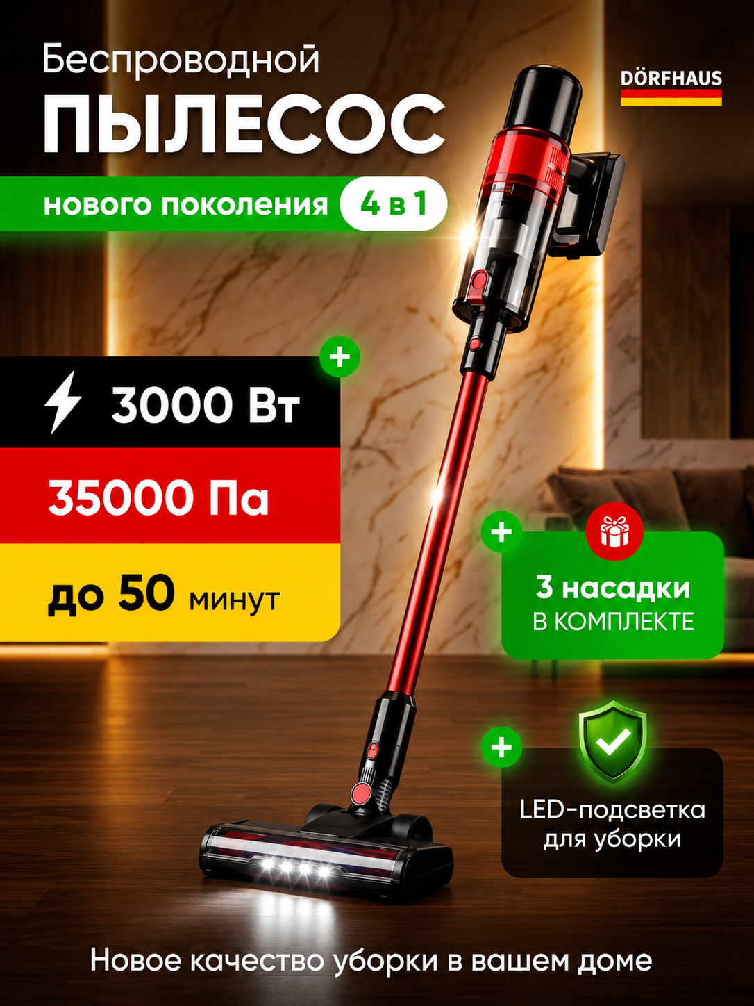Мощный Вертикальный Пылесос Беспроводной