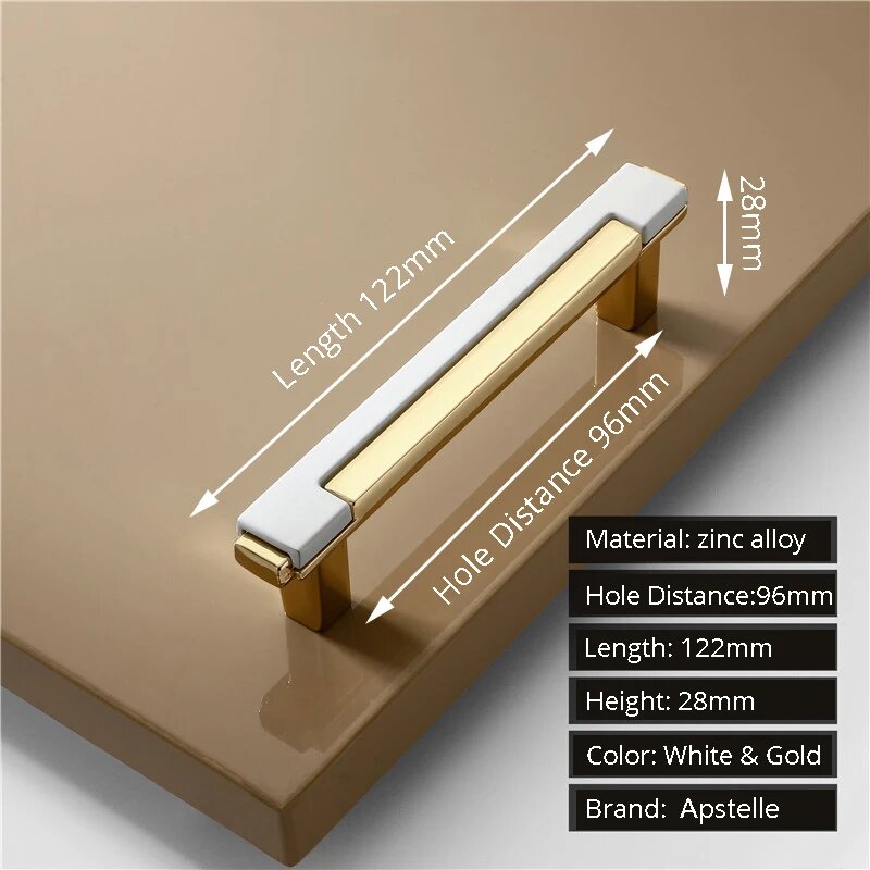 Ручки для шкафов Odavis, цинковый сплав, золотые White Gold 96mm