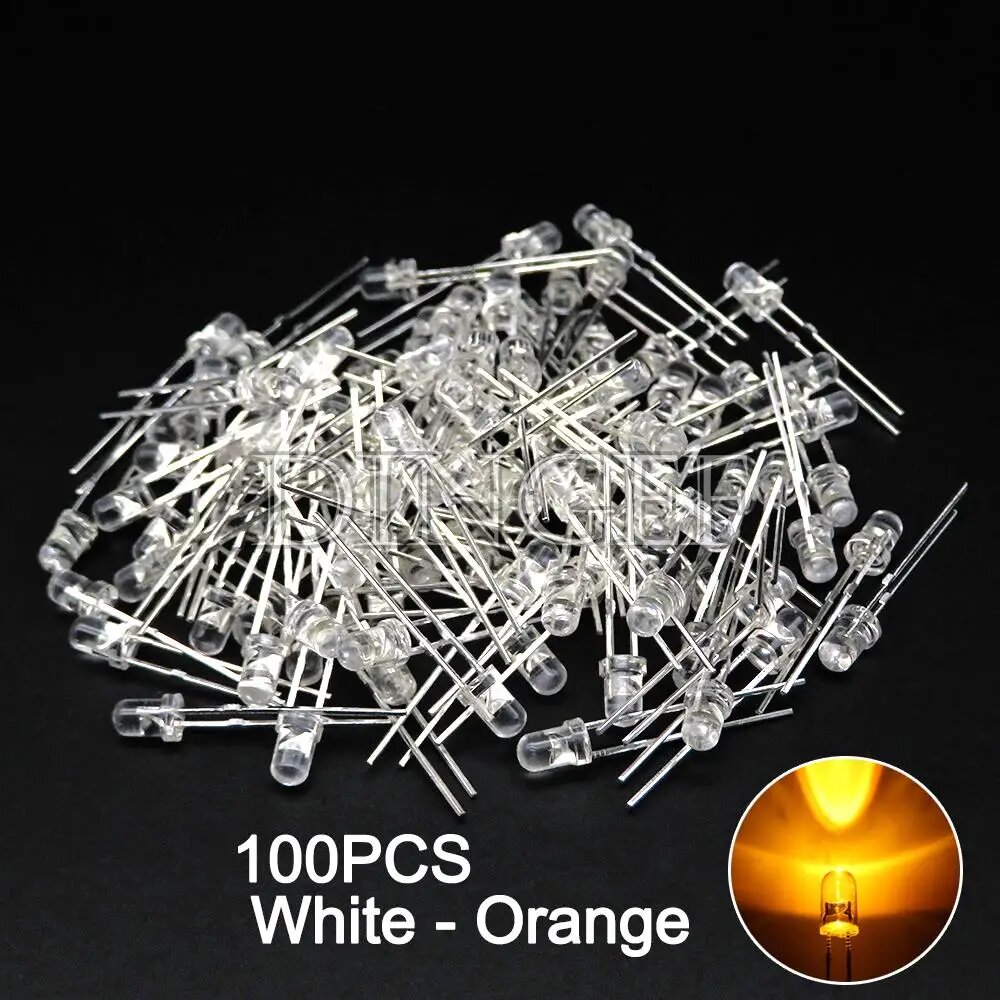100шт Светодиоды 3мм White-Orange