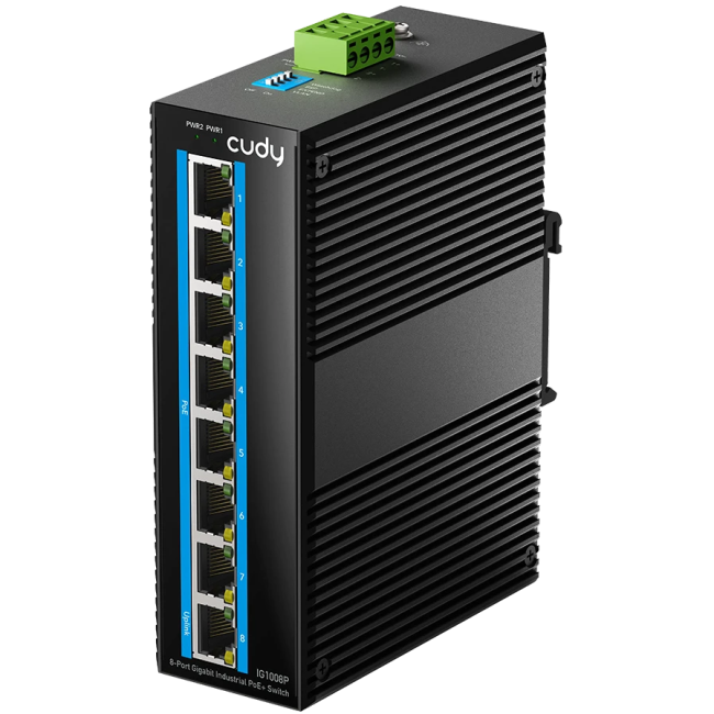 IG1008P CUDY Коммутатор CUDY 8-Port Gigabit Industrial PoE Switch 8-Port Aluminum Industrial PoE Switch, 1000Mbps 8-Por — фото 1