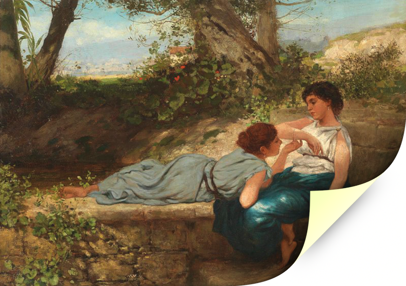 "Беседа", Семирадский Г. И, картина для интерьера (репродукция) (70х49 см / без подрамника)