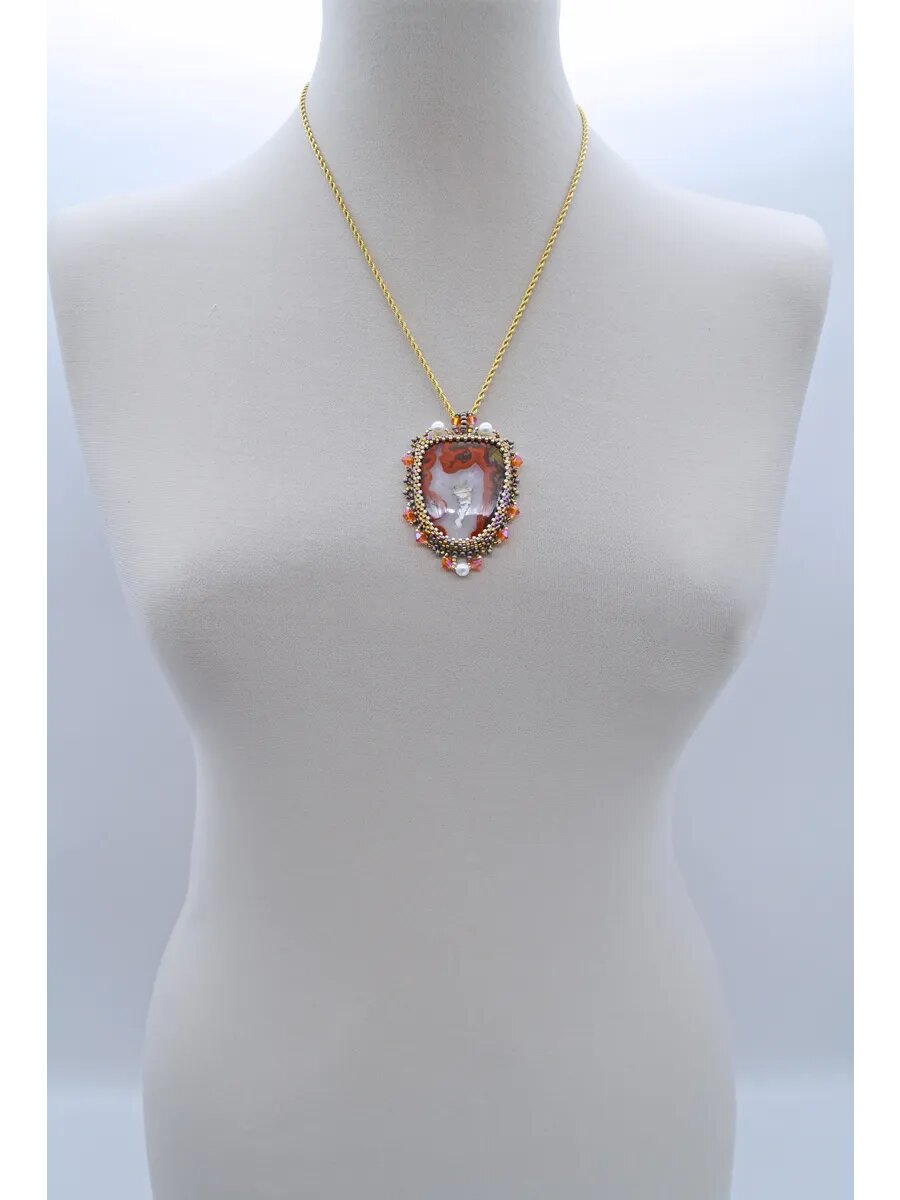 Колье, жемчуг Swarovski синтетический, агат