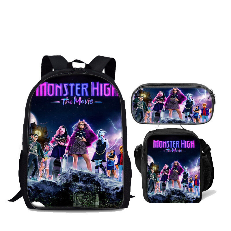 Школьная сумка Monster High с героями мультфильмов, 17-дюймовый комплект из трех предметов, набор рюкзаков большой вместимости для старшеклассников эльфа
