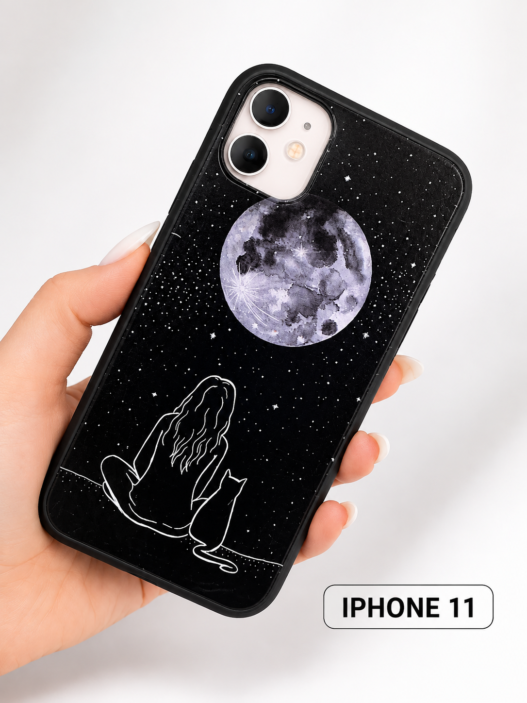 Чехол на iphone 11 тонкий силиконовый с принтом Луна и кот
