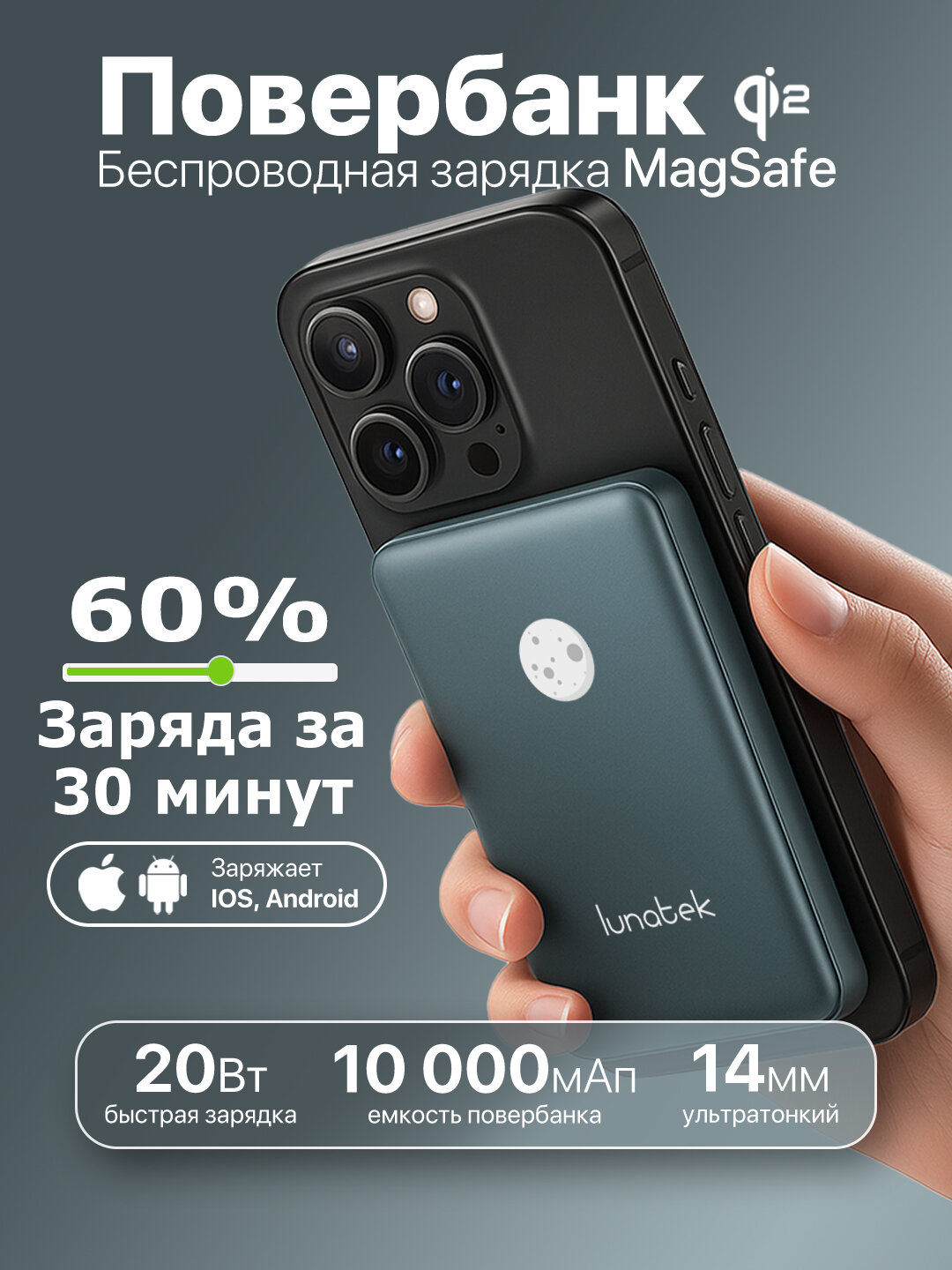 Повербанк для iphone magsafe беспроводной 10000 мАч Qi2