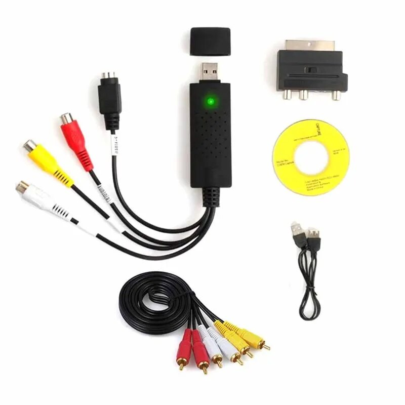 Высокопроизводительный комплект USB 2.0 VHS-конвертера в DVD с кабелем RCA и устройством захвата видео для оцифровки старых VHS-кассет.