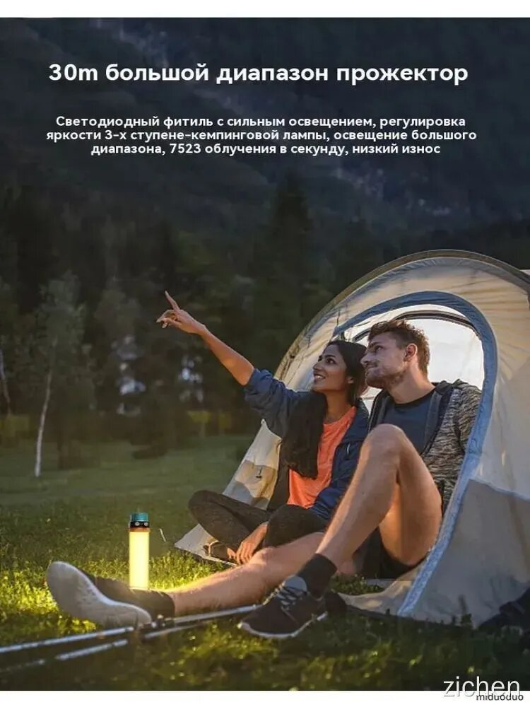 Динамофонарь POWERLITE D30, USB зарядный кабель, Портативная ручная веревка, Черный, 6600mAh — фото 1