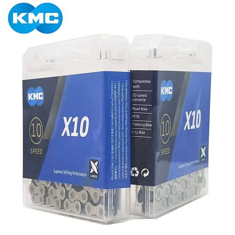Цепь KMC X10 для велосипеда, 10 скоростей, серебристая, для горного, городского, гравийного велосипеда