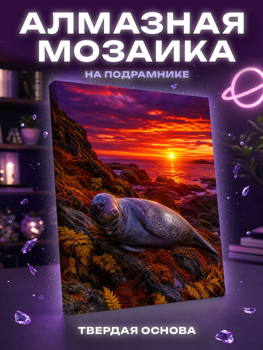 Алмазная мозаика Тюлень в огне заката