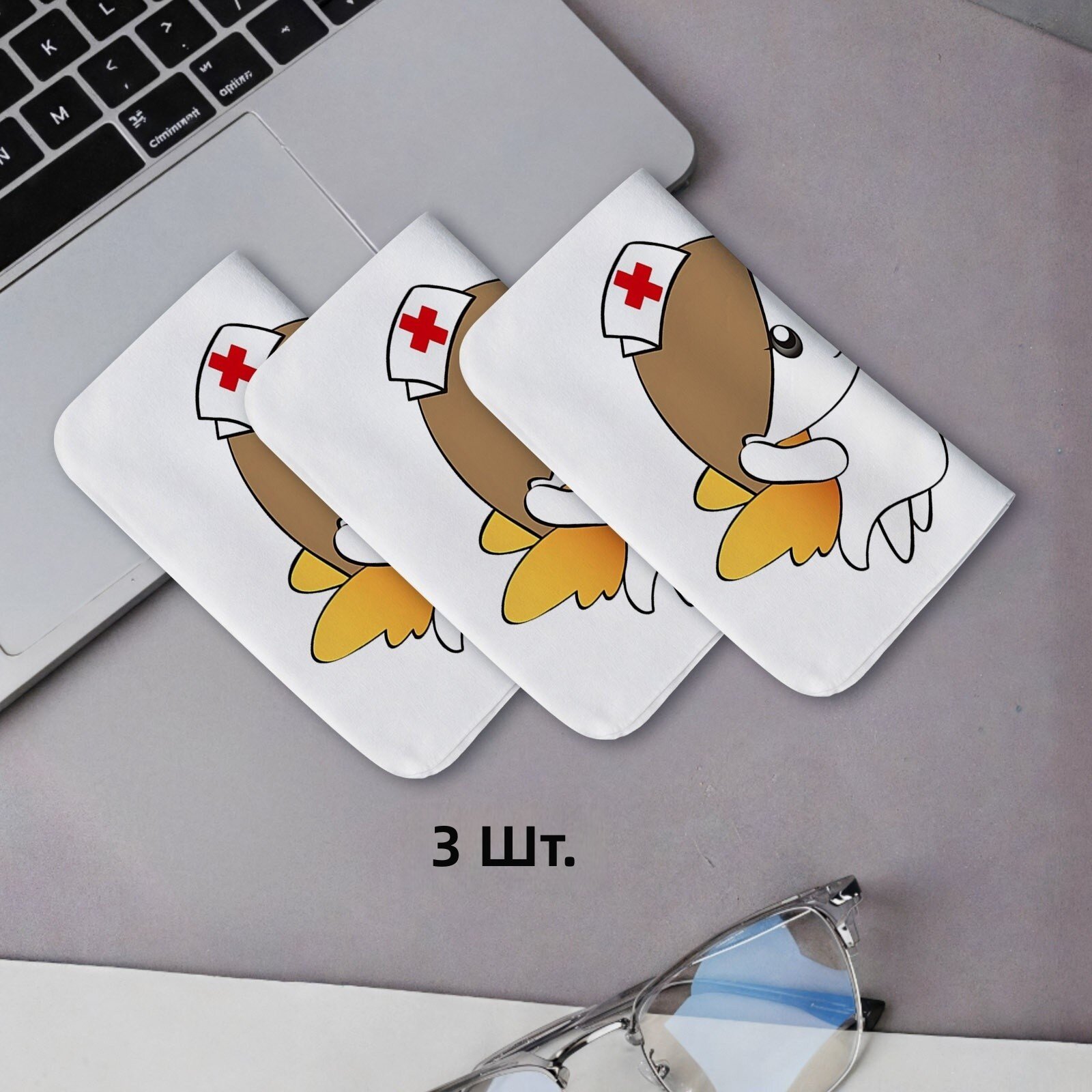 Сверхтонкие салфетки из микрофибры для очков, 3 шт, 15x18 см, с принтом «медсестра-ангел в шапочке», односторонняя печать, для очков, телефона и линз, мягкая полиэстеровая ткань, очищение без царапин