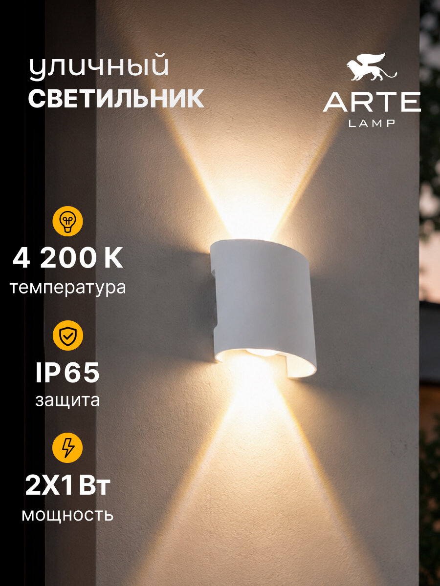 Фасадный светильник Arte Lamp BOSTO A3122AL-2WH, LED, 1Вт, белый