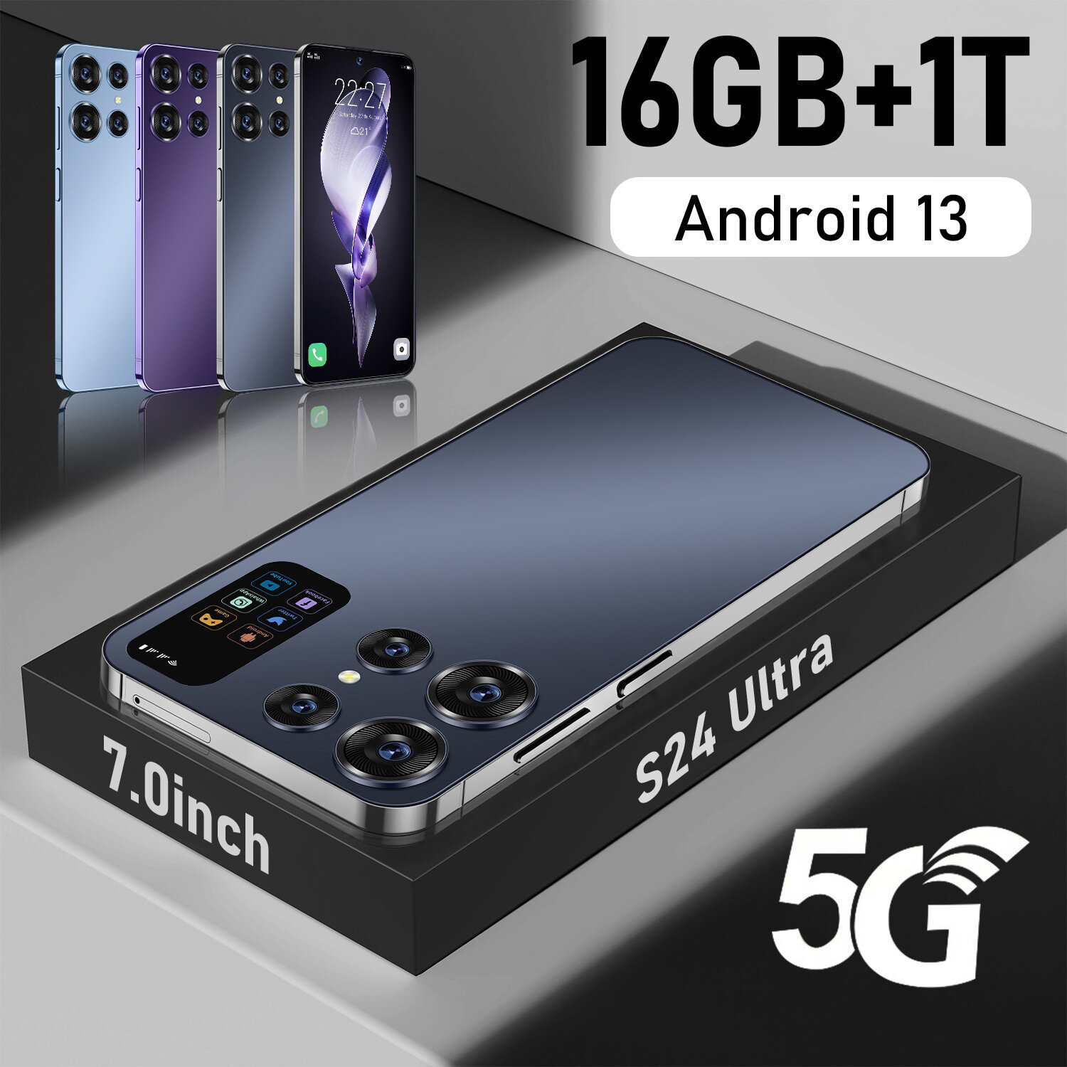 Мобильный телефон S24 Ultra с экраном 7,0 дюймов, на базе Android 13, 16/1Т, цветчерный EU