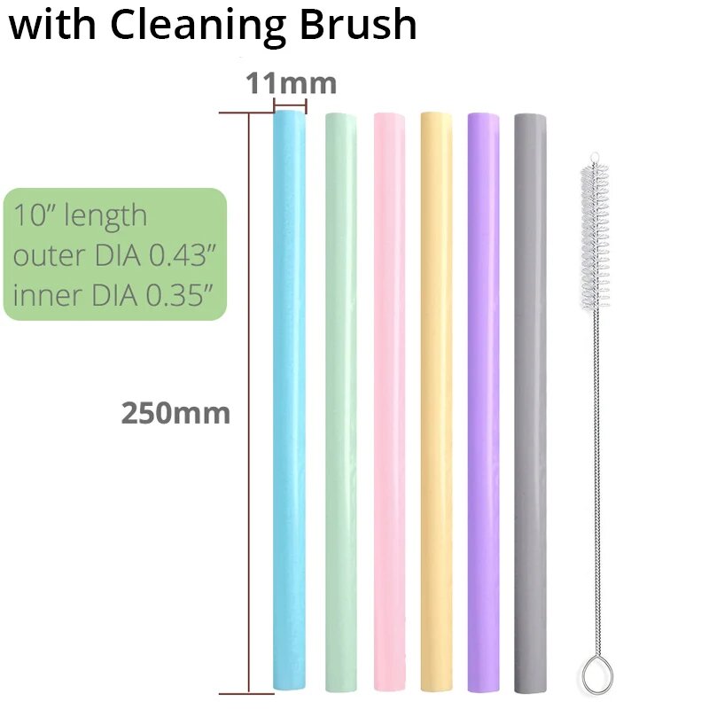 Набор силиконовых трубочек Leeseph для напитков 6 штук 10mm Straight Brush