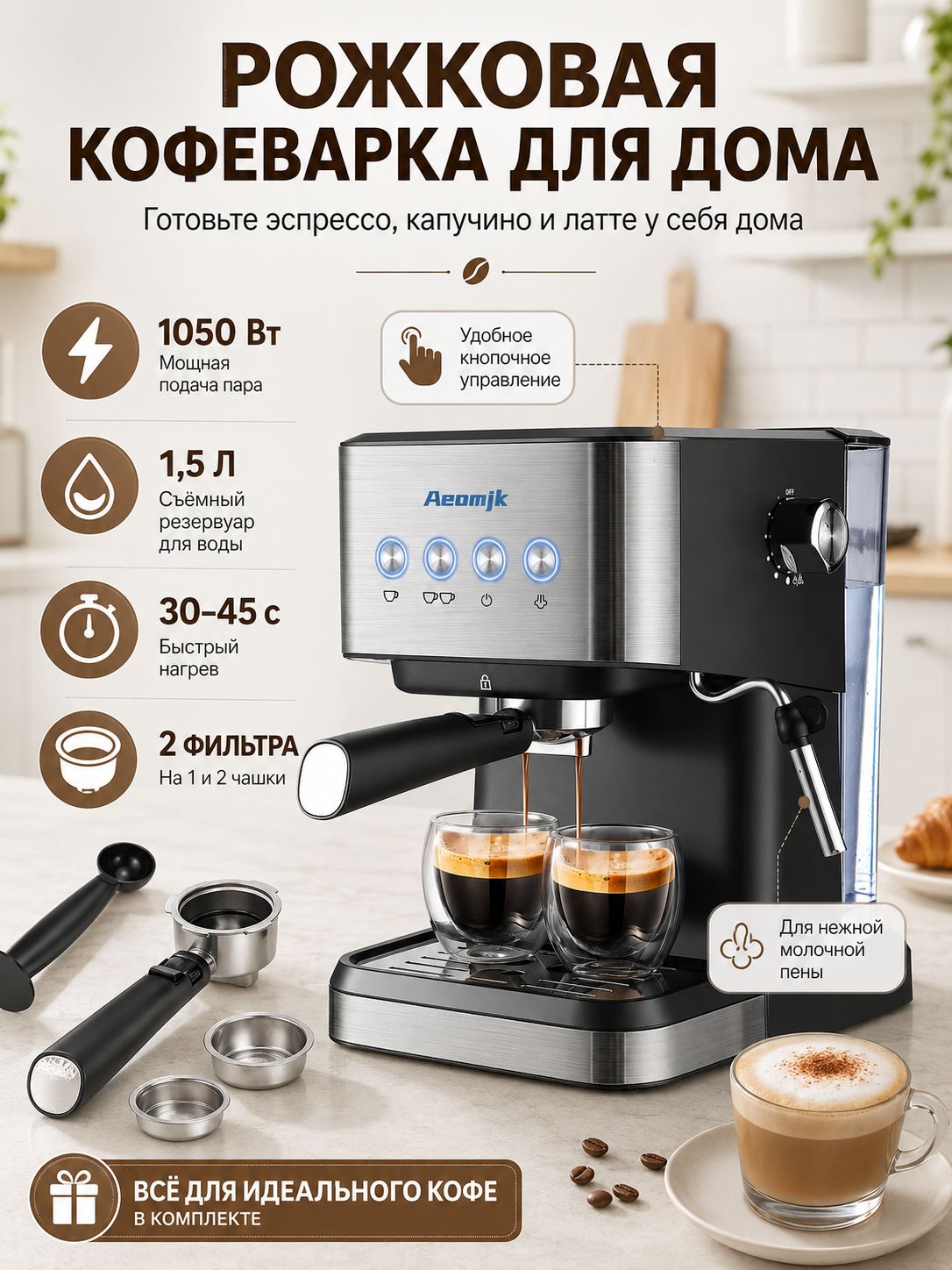 Ручная кофеварка 1500 мл 1 abs пластик, металл