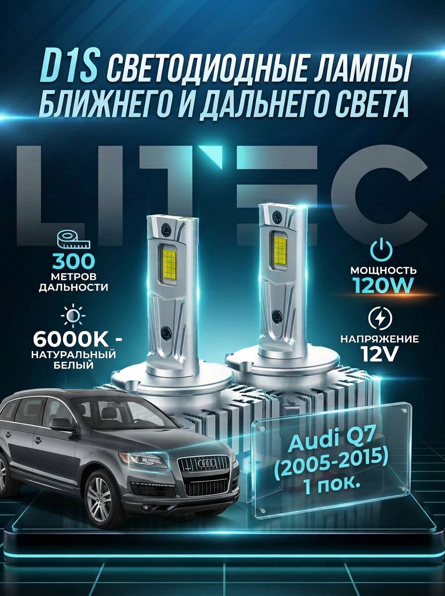 Лампы светодиодные D1S для Audi Q7 (2005-2015) 1 пок, белый свет, 120W, для Ауди К7