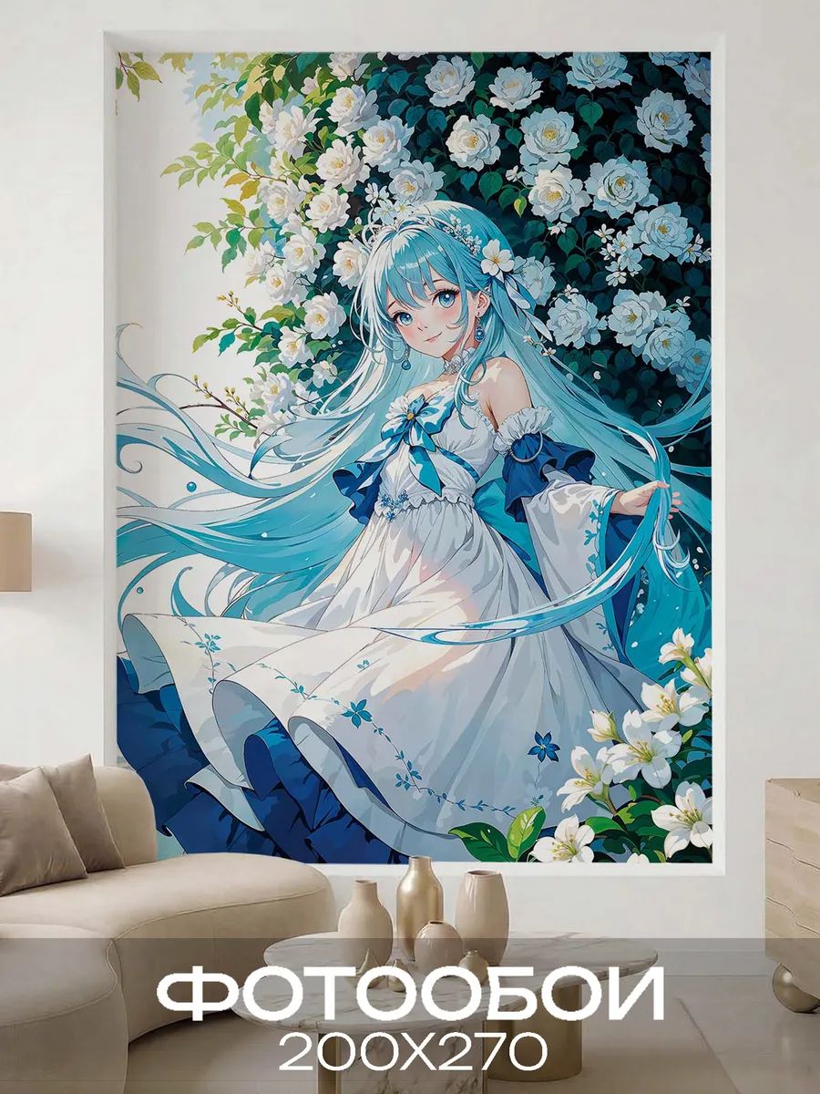 Фотообои Hit Wall флизелиновые моющиеся 200х270 см 3D аниме девушка и цветы