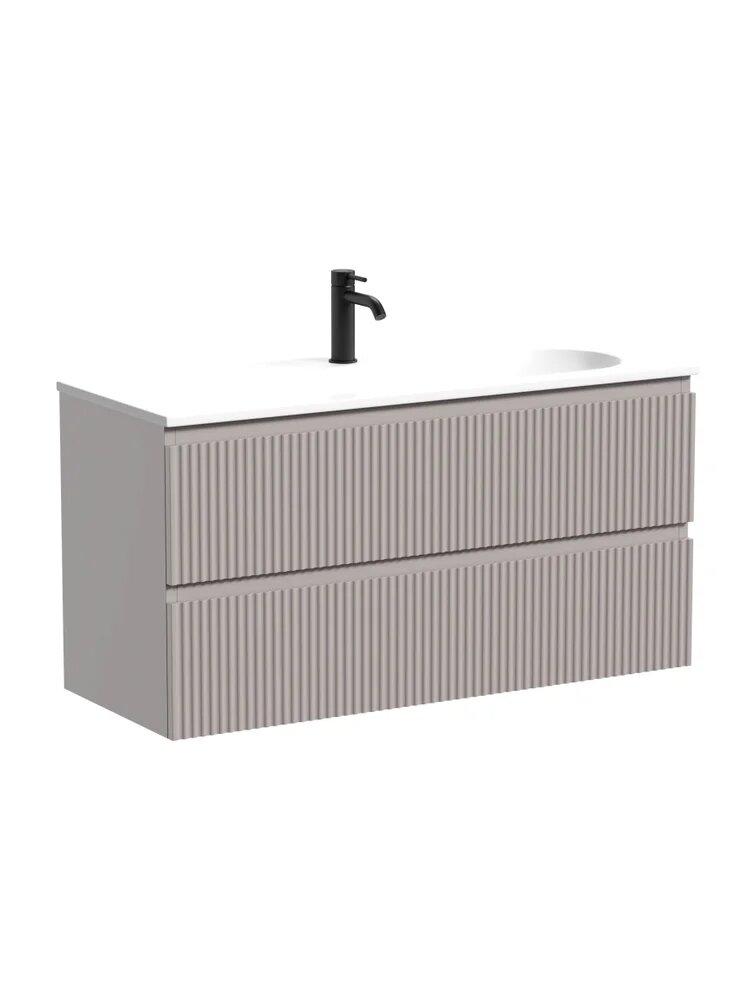 Тумба с раковиной Sancos Сноб Р 390 (Snob R 390) 100 подвесная, 101,1 см, серая, розовая, из МДФ, с ящиками, раковина для ванной, фарфоровая, прямоугольная