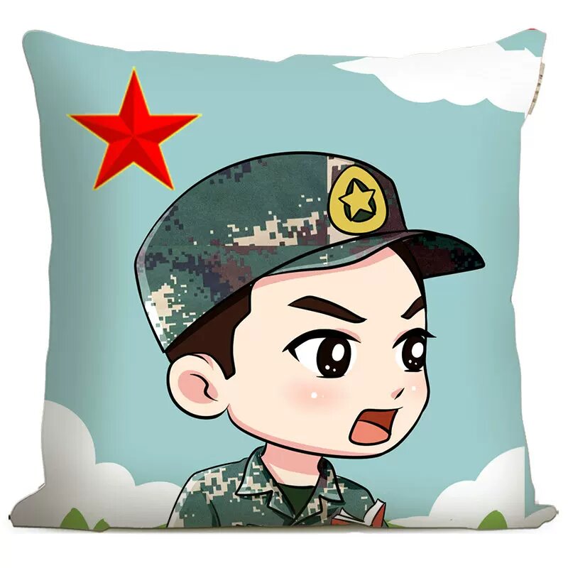 Подушка с военной тематикой 50x50 см, большой размер с чехлом и наполнителем, мягкая текстура