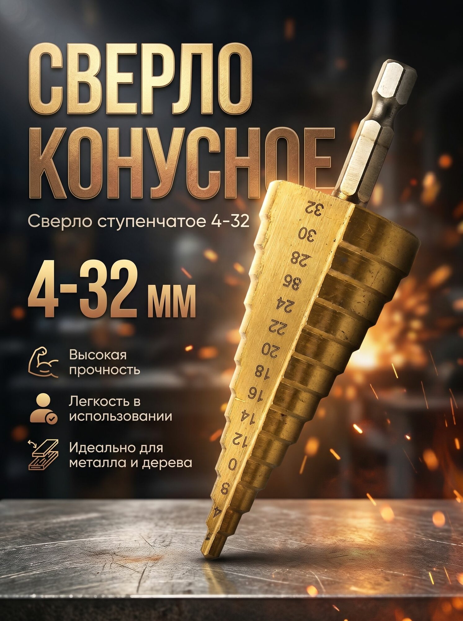 Сверло Cтупенчатое 4-32 Конусное / Елочка (по Металу / Дереву)