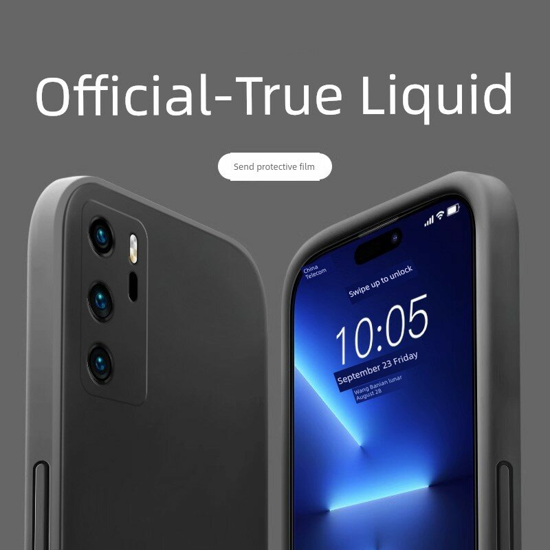 Чехол для Huawei P40 Pro в цвете кул-блэк с защитной пленкой - ударопрочный силиконовый легкий дизайн