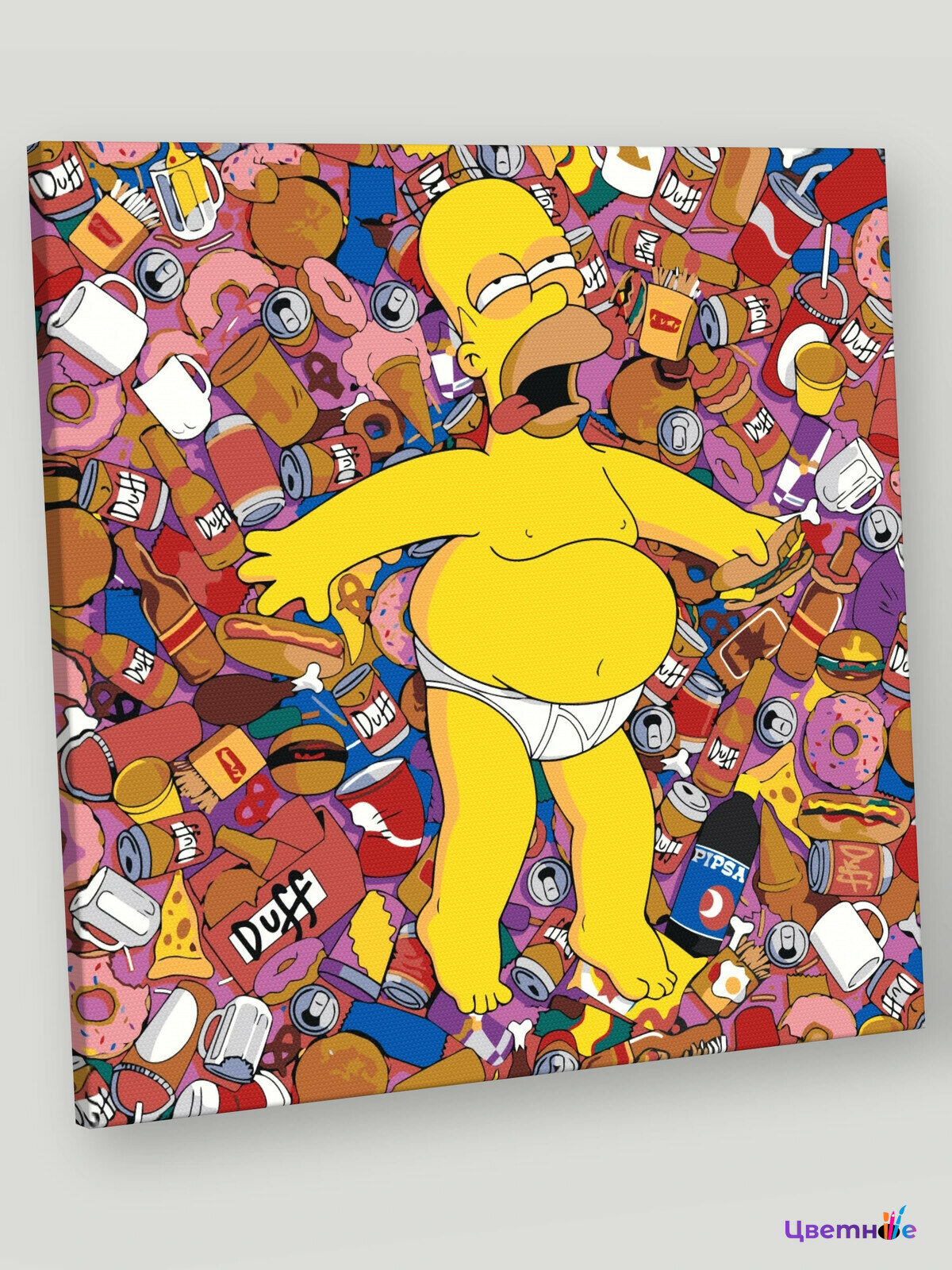 Картина по номерам на холсте с подрамником "Simpsons Симпсоны: Гомер объелся", Раскраска 40x40 см, Мультфильмы Фэнтези