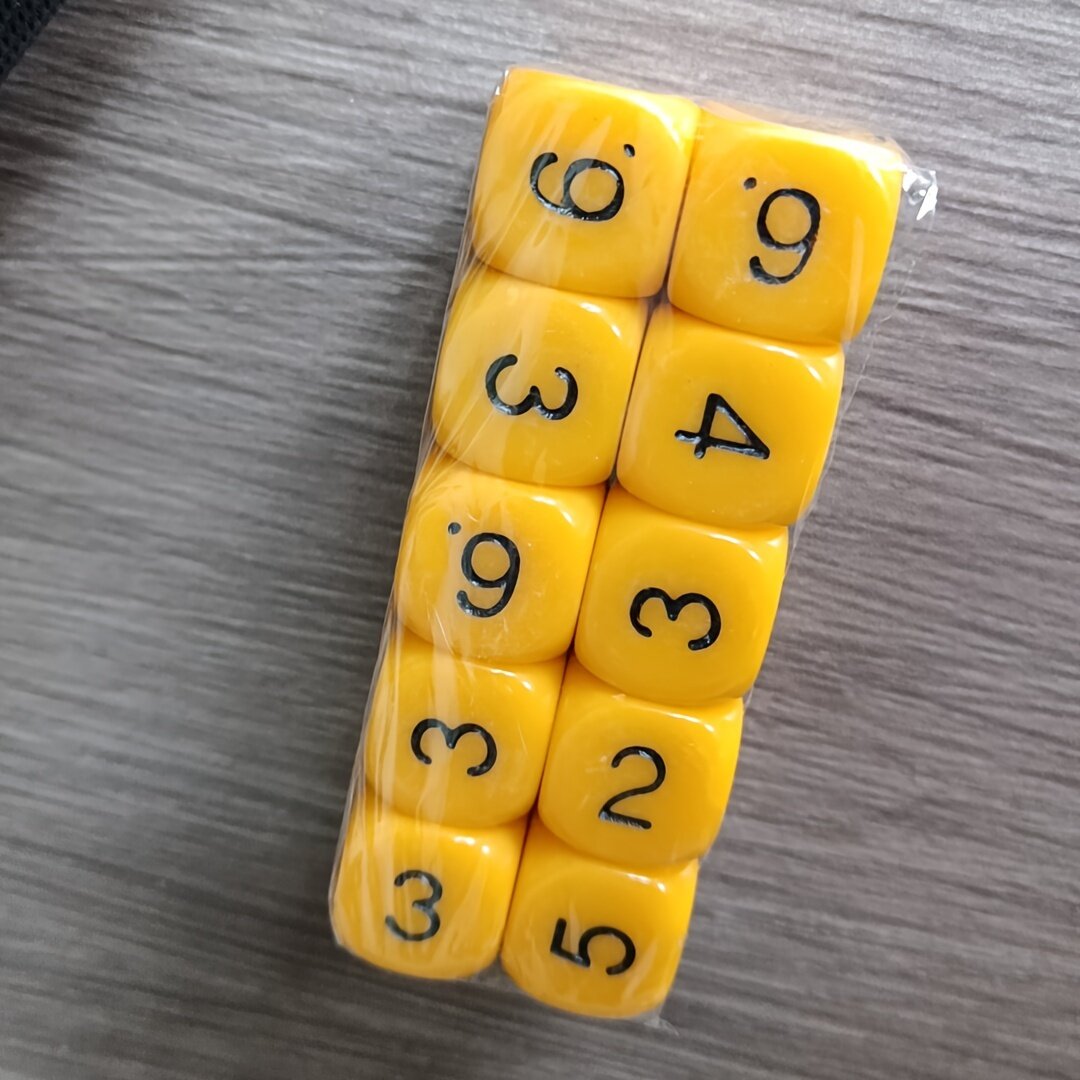 Игральные кости с цифрами 10 шт, 16 мм, со скругленными углами, желтые