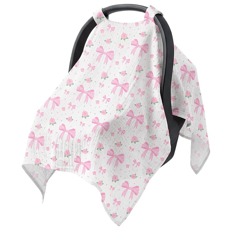 Муслиновый чехол для автокресла и коляски Розовый, Bowknot