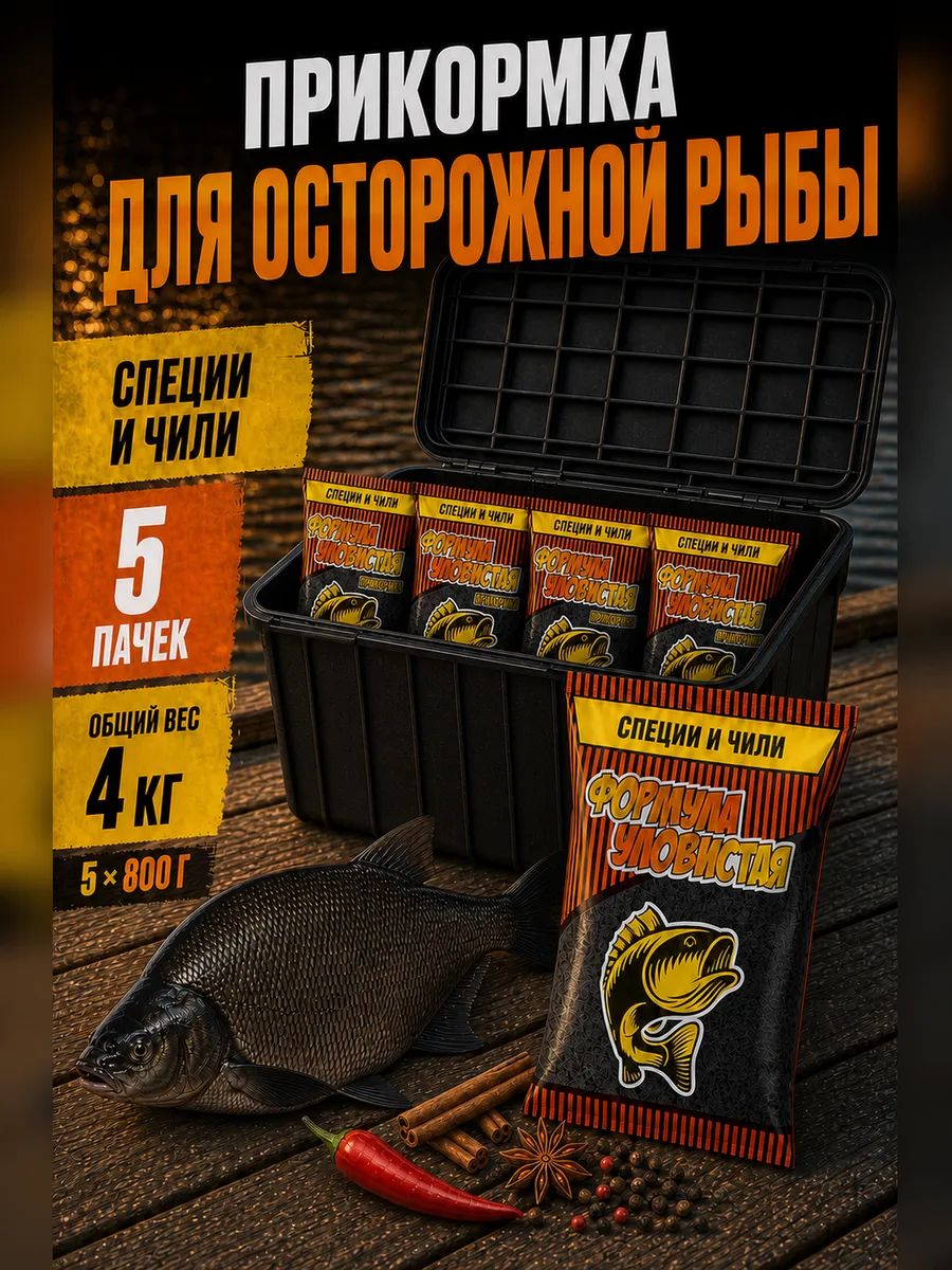 Прикормка для рыбалки Уловистая черная лещ Специи 5 пачек по 0.8 кг