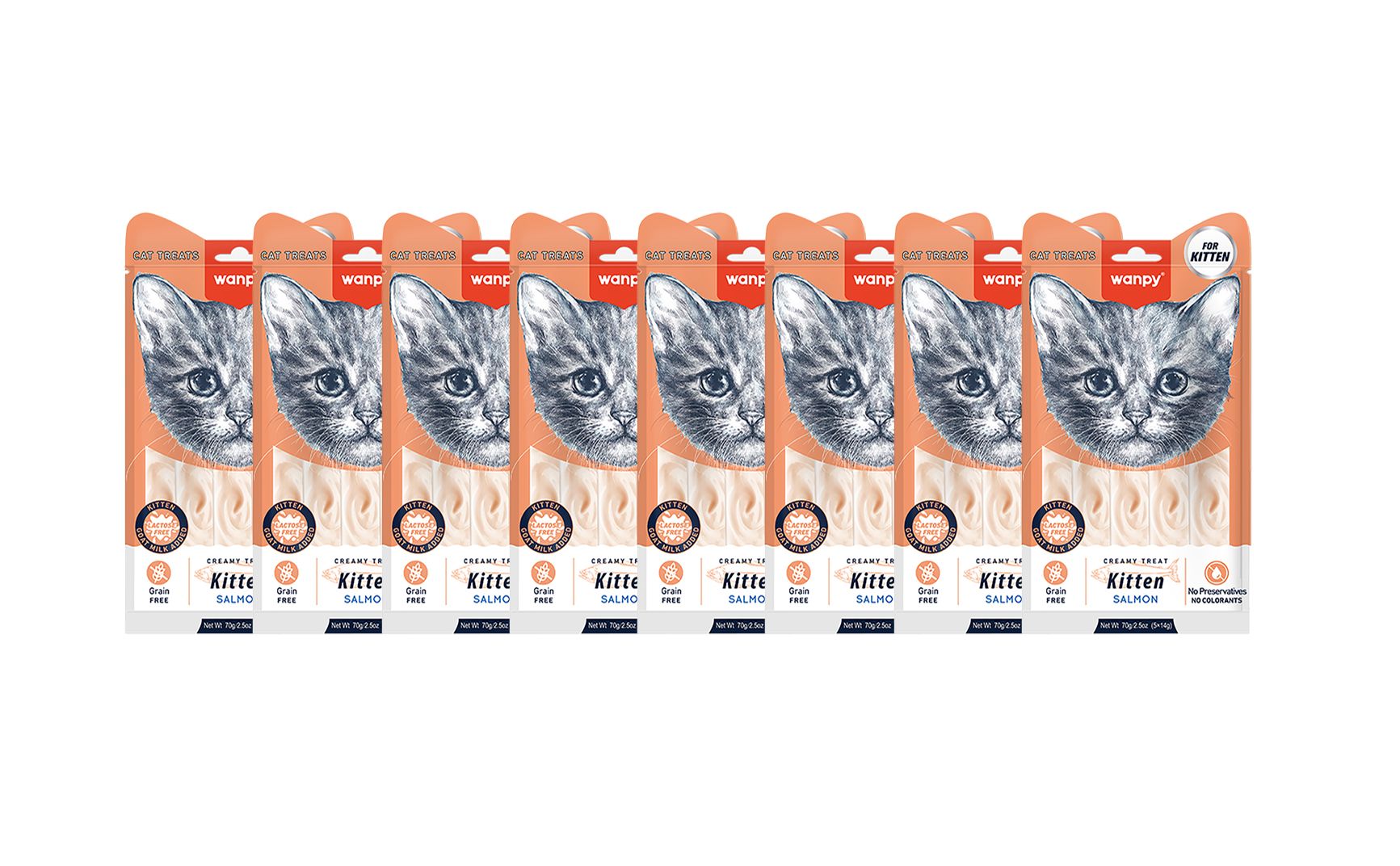 Wanpy Cat Лакомство для котят нежное пюре из лосося 70 г x 8 шт.