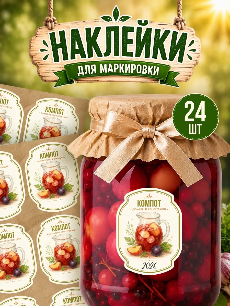 Наклейки на банки с заготовками 24 шт компот