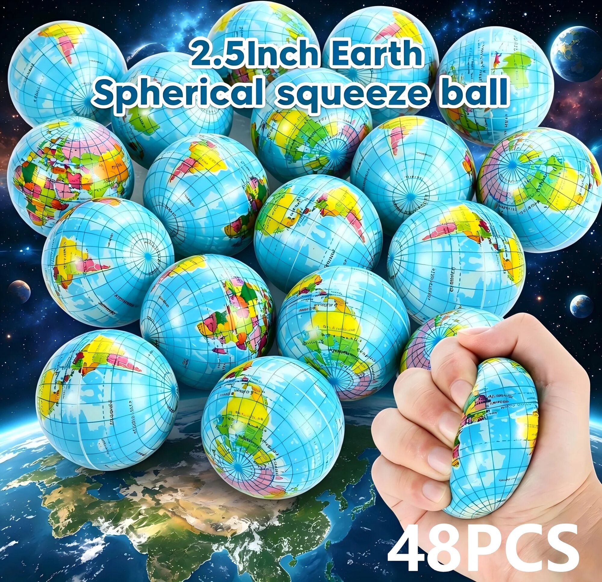 48шт. Антистресс мяч-глобус 2.5 дюйма, цвет 48pcs