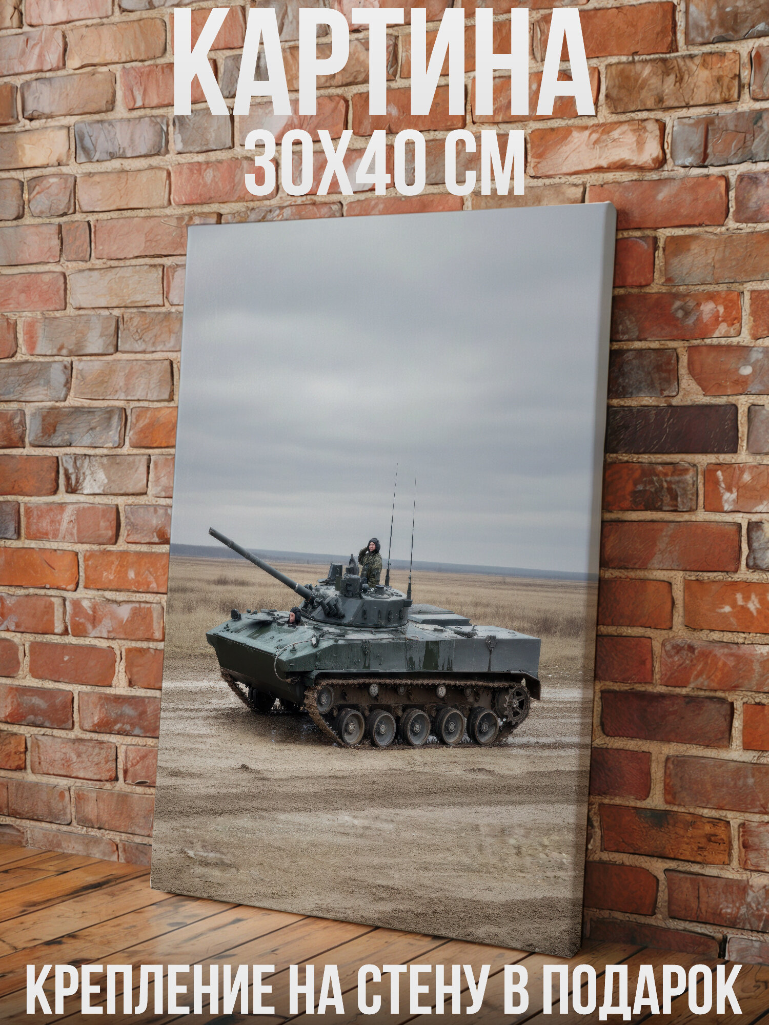 Боевая техника танк БМД-4M2 Техника в степи - большая картина на стену для интерьера, холст на подрамнике 30х40 см