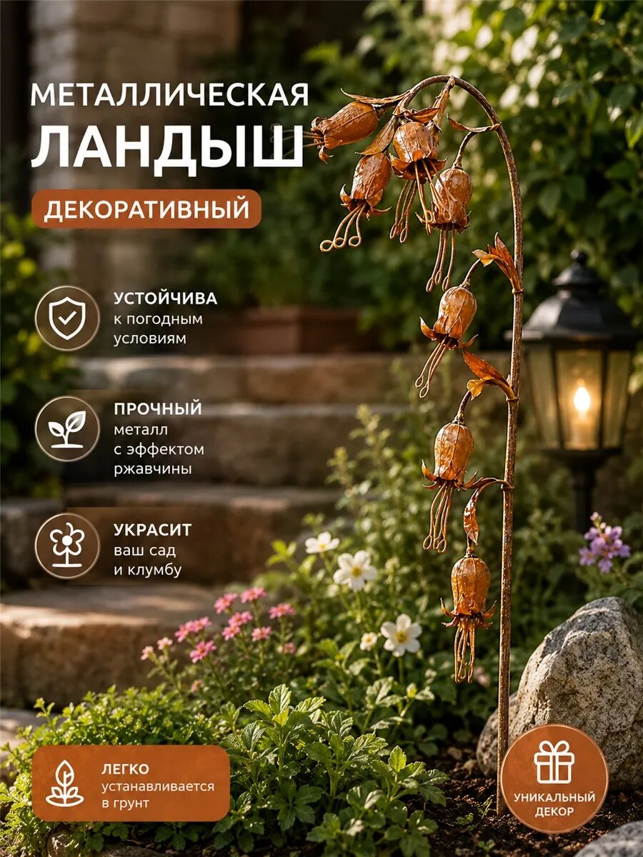 Ржавый садовый декор из металла ландыши