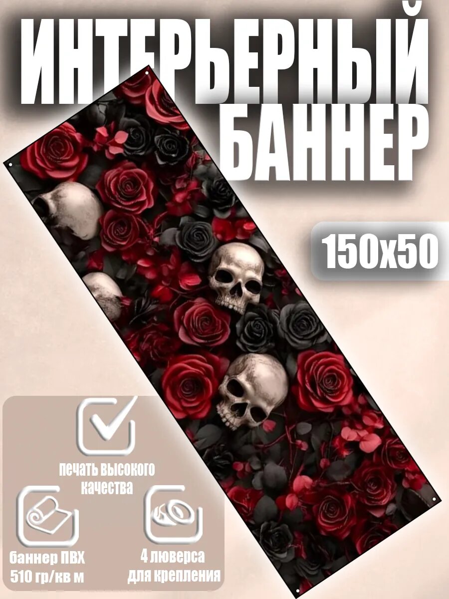 Постер на стену большой Череп в цветах баннер