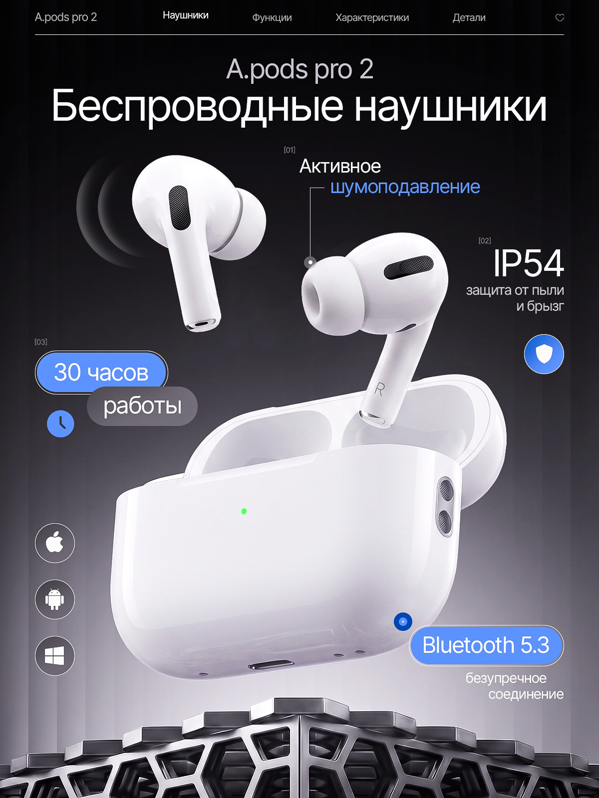 Беспроводные наушники Pro2 для iphone и андроид, вкладыши, белые